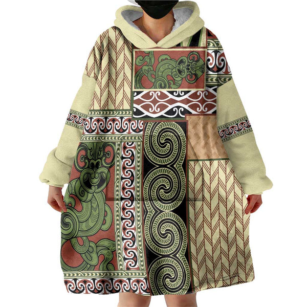 Beige Aotearoa Kowhaiwhai Pattern Wearable Blanket Hoodie NZ Maori ...