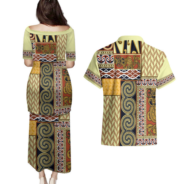 Yellow Aotearoa Kowhaiwhai Pattern Couples Matching Puletasi and ...
