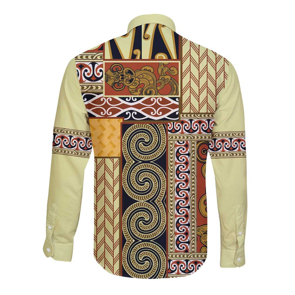 Yellow Aotearoa Kowhaiwhai Pattern Long Sleeve Button Shirt NZ Maori ...