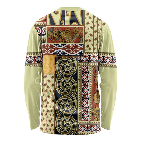 Yellow Aotearoa Kowhaiwhai Pattern Long Sleeve Shirt NZ Maori Quilt ...