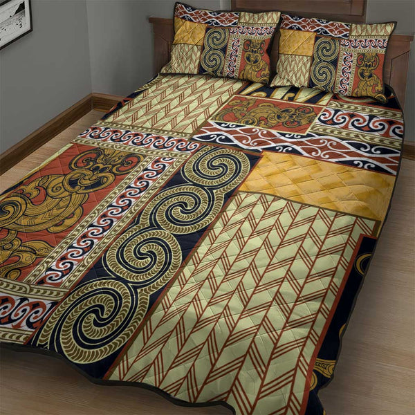 Yellow Aotearoa Kowhaiwhai Pattern Quilt Bed Set NZ Maori Quilt Style LT14