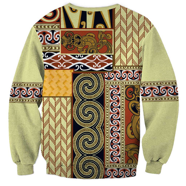 Yellow Aotearoa Kowhaiwhai Pattern Sweatshirt NZ Maori Quilt Style LT14