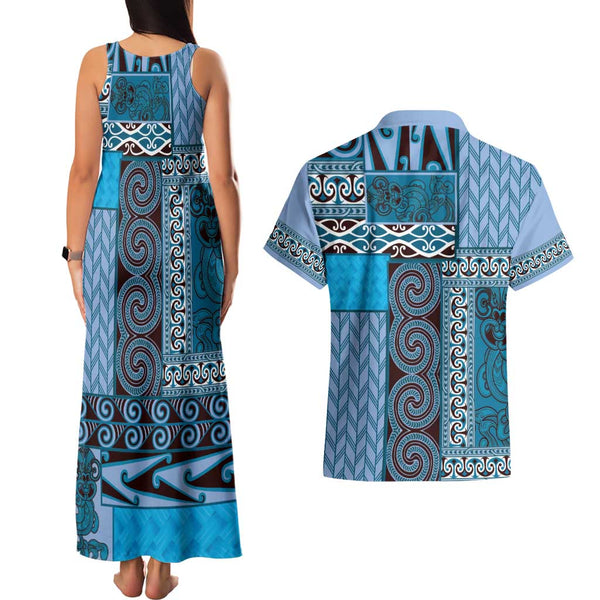 Blue Aotearoa Kowhaiwhai Pattern Couples Matching Tank Maxi Dress and ...