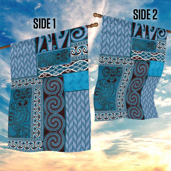 Blue Aotearoa Kowhaiwhai Pattern Garden Flag NZ Maori Quilt Style LT14