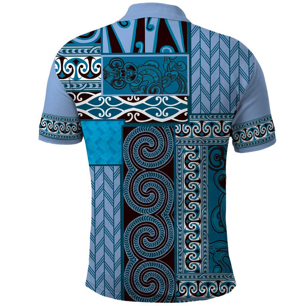 Blue Aotearoa Kowhaiwhai Pattern Polo Shirt NZ Maori Quilt Style LT14