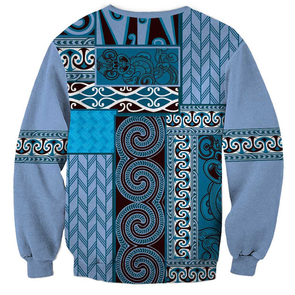 Blue Aotearoa Kowhaiwhai Pattern Sweatshirt NZ Maori Quilt Style LT14