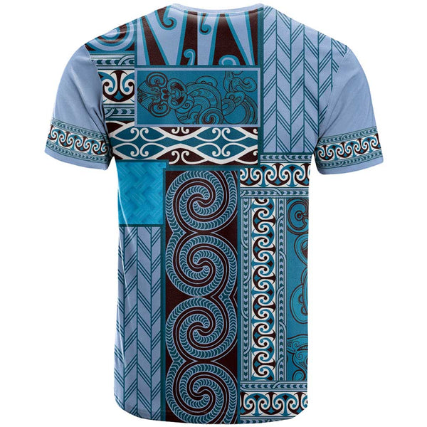Blue Aotearoa Kowhaiwhai Pattern T Shirt NZ Maori Quilt Style LT14