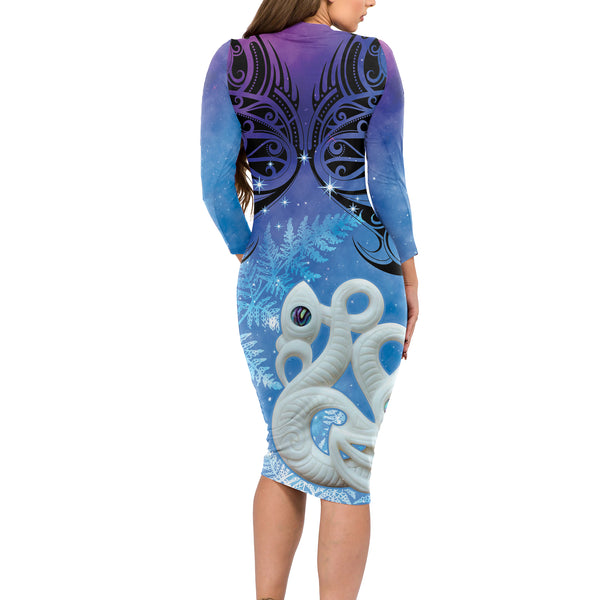 New Zealand Matariki Long Sleeve Bodycon Dress Aotearoa Maori New Year ...