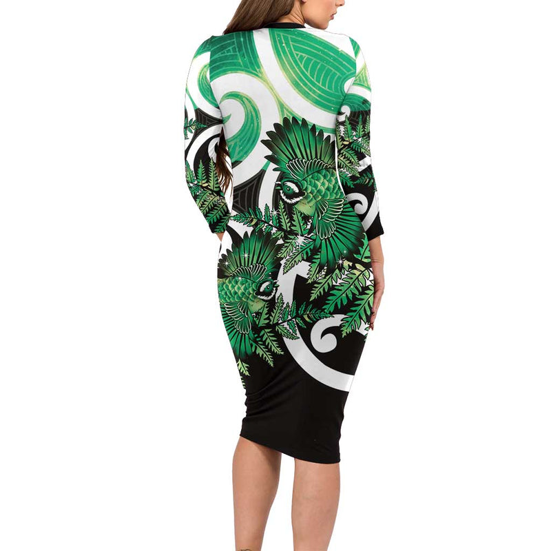 Piwakawaka New Zealand Matariki Long Sleeve Bodycon Dress Maori New ...