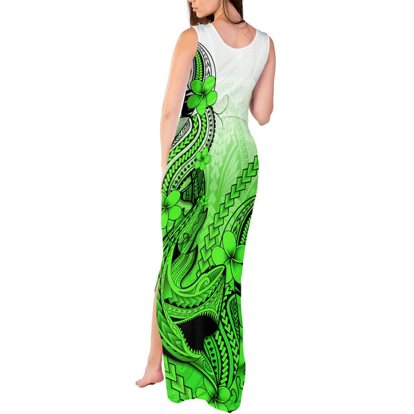 Hawaii Tank Maxi Dress Polynesian Shark Tattoo With Plumeria Green ...
