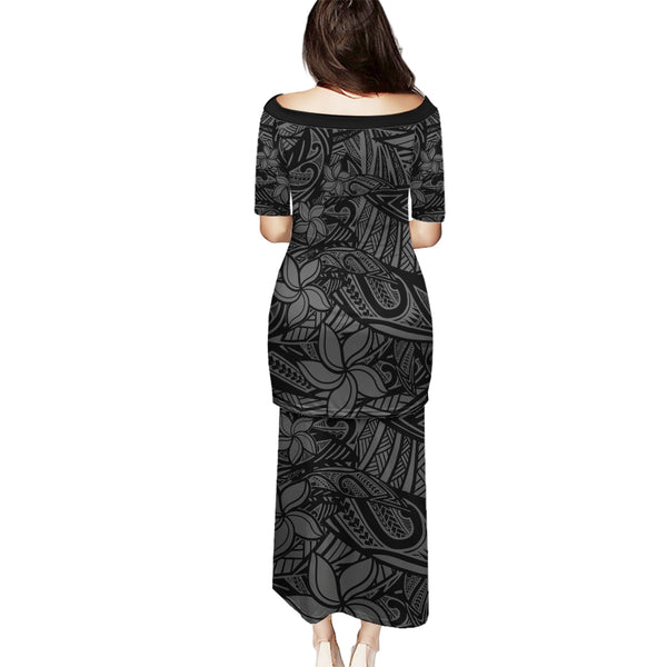 Polynesia Puletasi Polynesian Pattern Mix Plumeria Black LT14