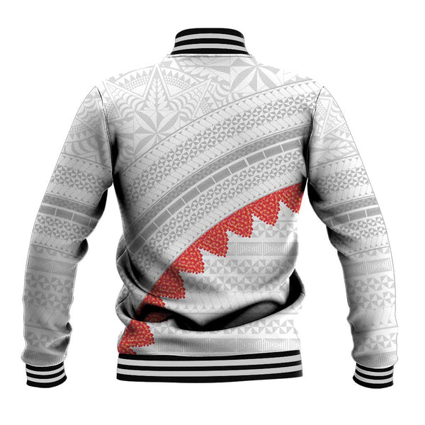 Tonga White Sunday Baseball Jacket Heilala Flowers Tongan Ngatu Pattern ...