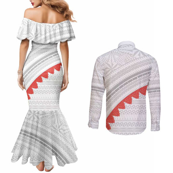 Tonga White Sunday Couples Matching Mermaid Dress and Long Sleeve ...