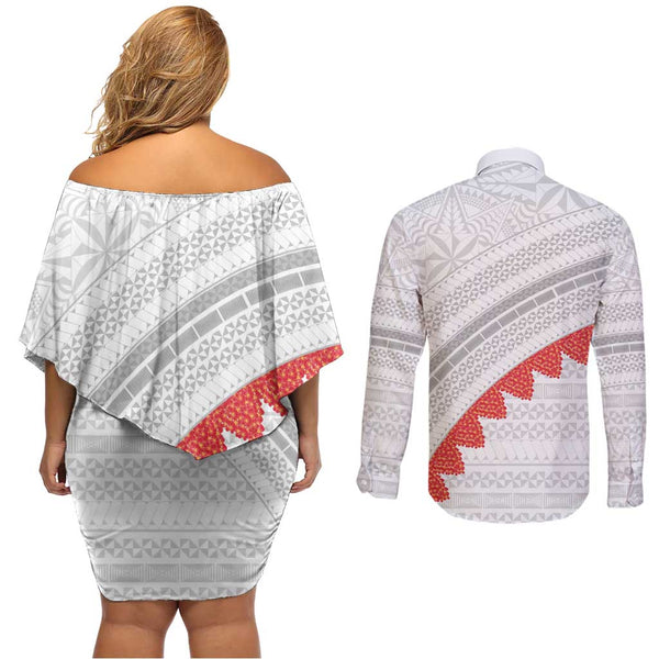Tonga White Sunday Couples Matching Off Shoulder Short Dress and Long ...