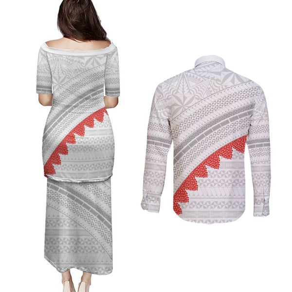 Tonga White Sunday Couples Matching Puletasi and Long Sleeve Button ...