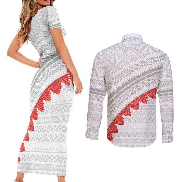 Tonga White Sunday Couples Matching Short Sleeve Bodycon Dress and Long ...