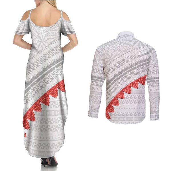 Tonga White Sunday Couples Matching Summer Maxi Dress and Long Sleeve ...