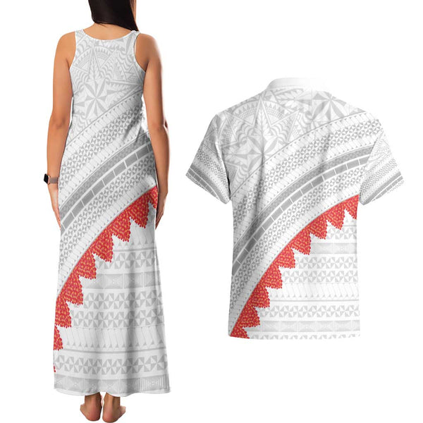 Tonga White Sunday Couples Matching Tank Maxi Dress and Hawaiian Shirt ...