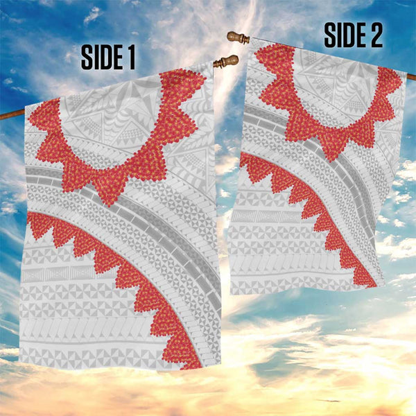 Tonga White Sunday Garden Flag Heilala Flowers Tongan Ngatu Pattern LT14