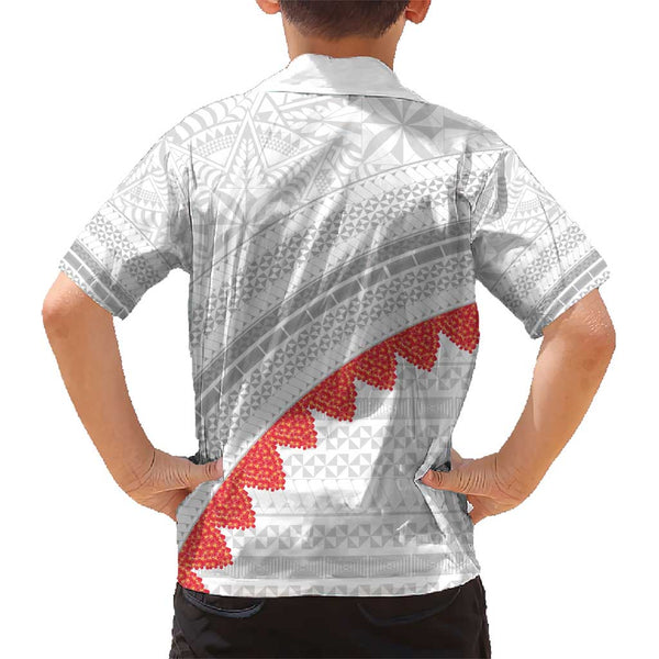 Tonga White Sunday Kid Hawaiian Shirt Heilala Flowers Tongan Ngatu ...