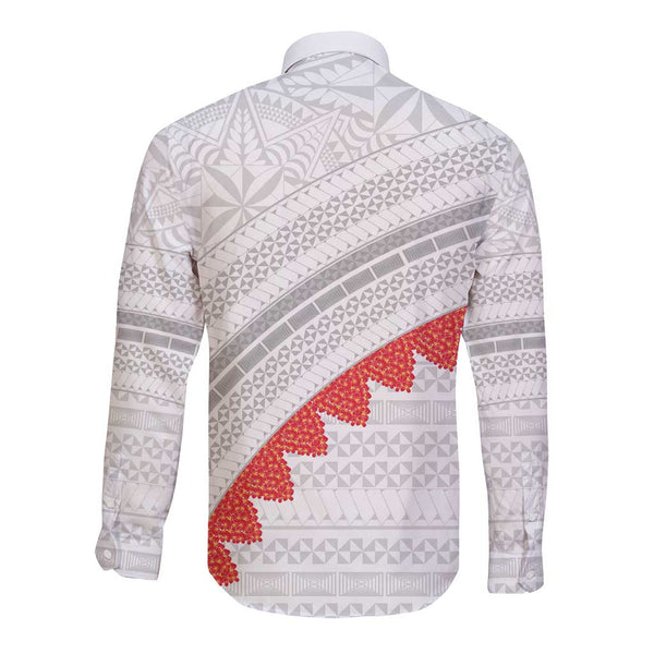 Tonga White Sunday Long Sleeve Button Shirt Heilala Flowers Tongan ...