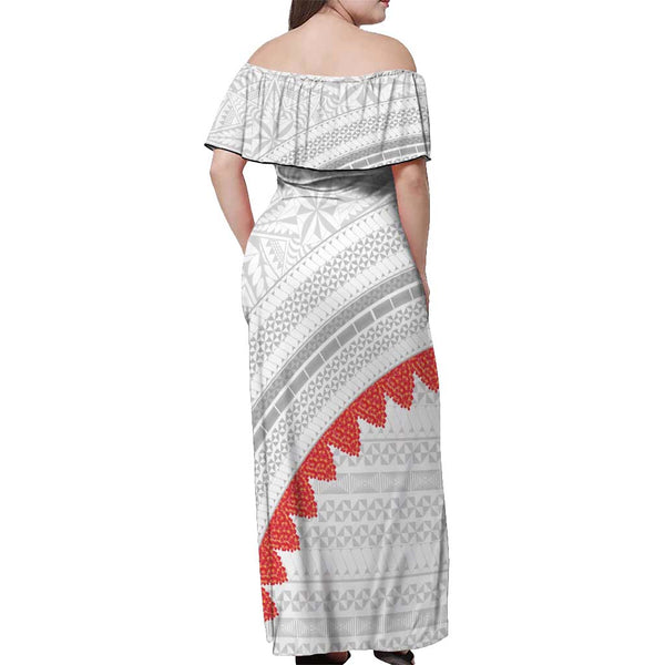 Tonga White Sunday Off Shoulder Maxi Dress Heilala Flowers Tongan Ngatu ...