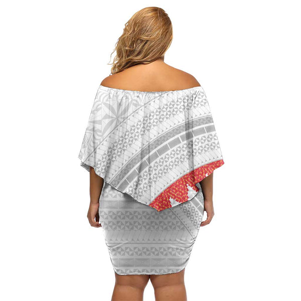 Tonga White Sunday Off Shoulder Short Dress Heilala Flowers Tongan ...