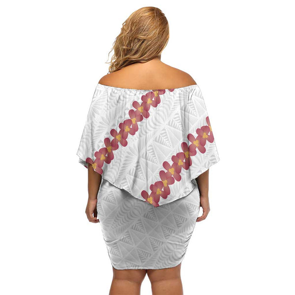 White Sunday Tonga Fakame Off Shoulder Short Dress Tongan Ngatu Heilala ...