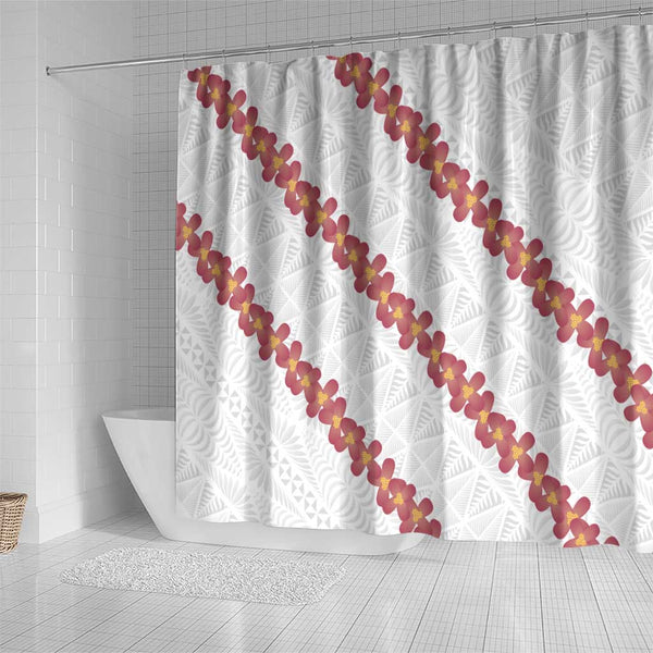 White Sunday Tonga Fakame Shower Curtain Tongan Ngatu Heilala Lei LT14