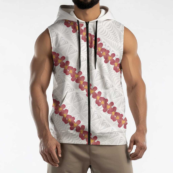 White Sunday Tonga Fakame Sleeveless Zip Hoodie Tongan Ngatu Heilala ...