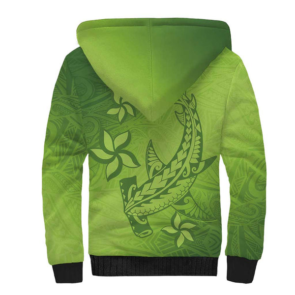 Green Gradient Polynesia Sherpa Hoodie Hawaiian Tribal Hammerhead Shark ...