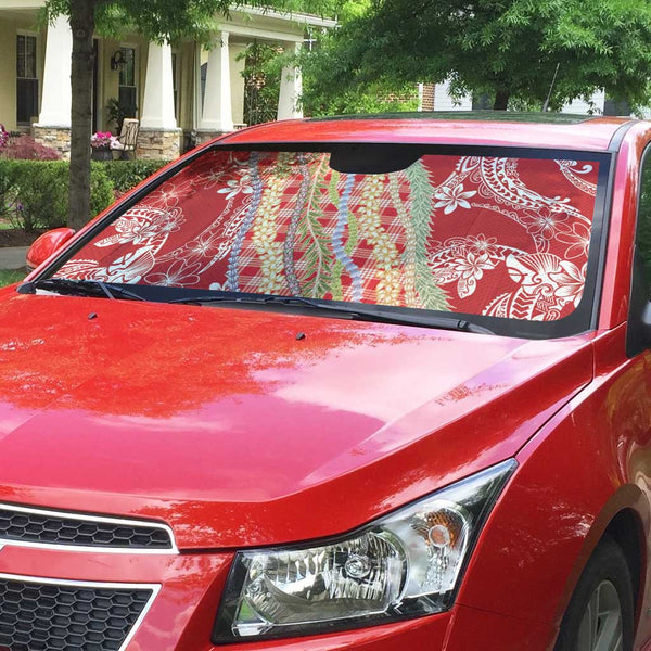 Red Palaka Hawaii Leis Auto Sun Shade Hawaiian-plaid Elegant Tropical ...