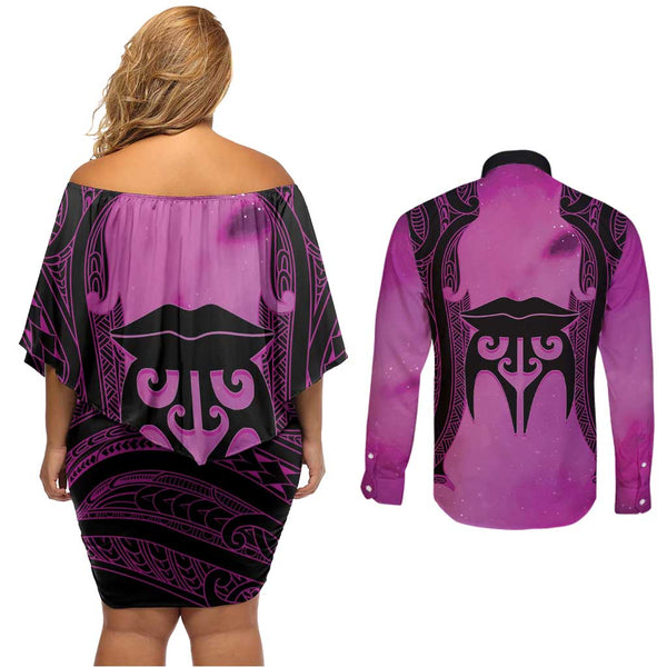 Personalised Moko Kauae New Zealand Couples Matching Off Shoulder Short ...