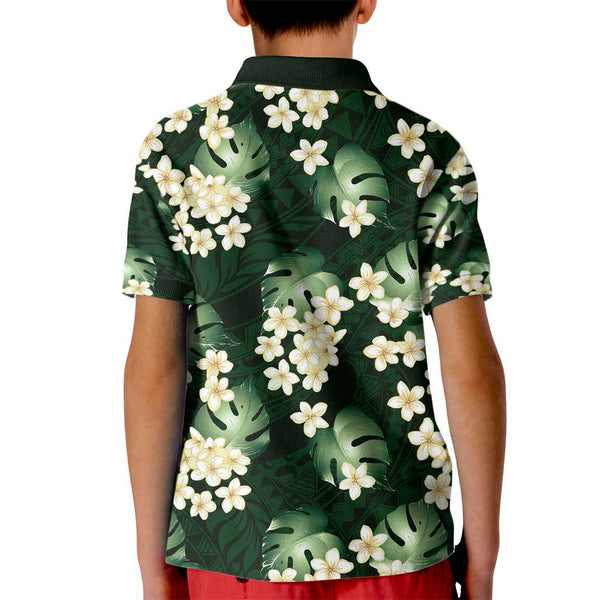 Green Tropical Hawaii Kid Polo Shirt Seamless Monstera Plumeria ...