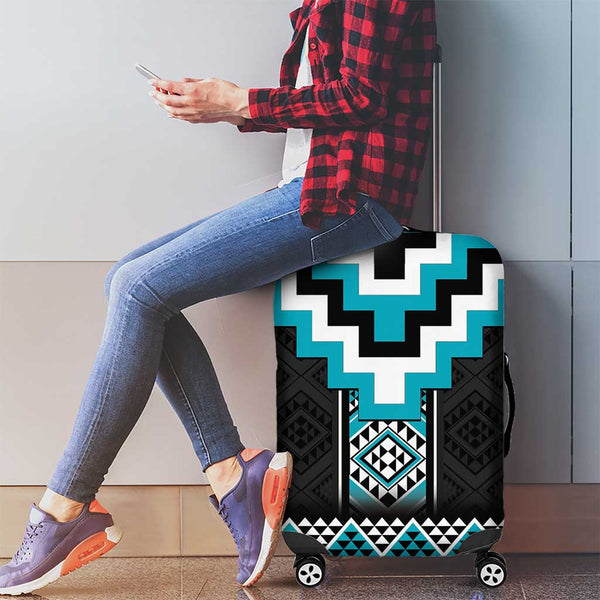 Turquoise Taniko Pattern Aotearoa Luggage Cover Niho Taniwha Mix ...
