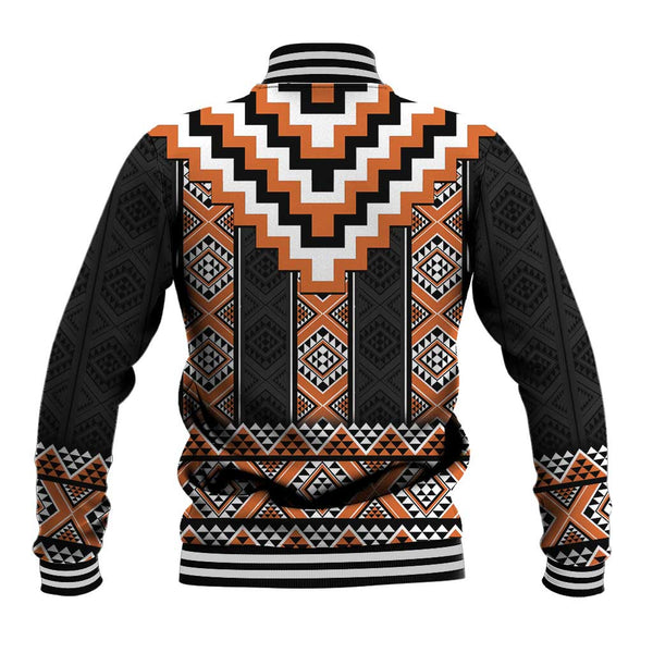 Orange Taniko Pattern Aotearoa Baseball Jacket Niho Taniwha Mix Poutama ...