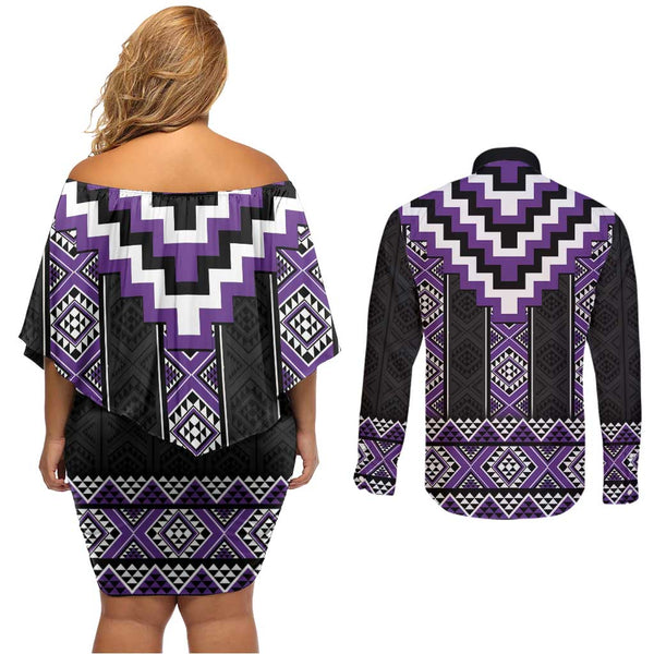 Purple Taniko Pattern Aotearoa Couples Matching Off Shoulder Short ...