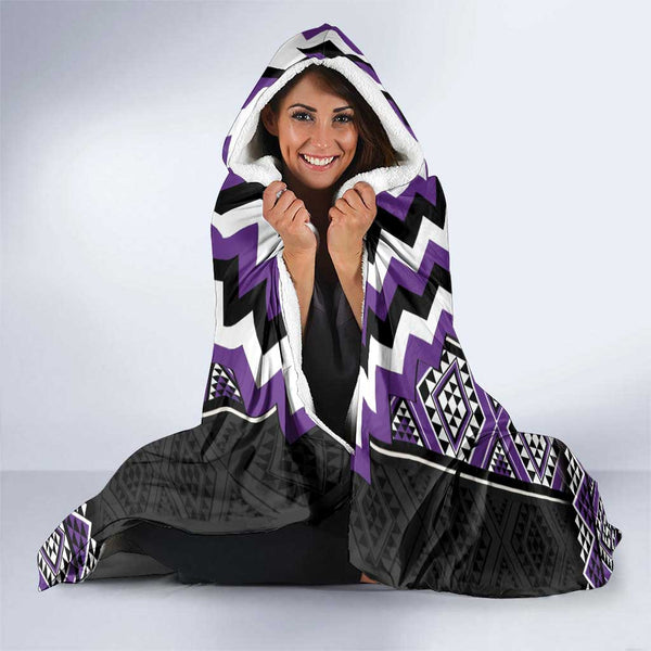 Purple Taniko Pattern Aotearoa Hooded Blanket Niho Taniwha Mix Poutama LT14