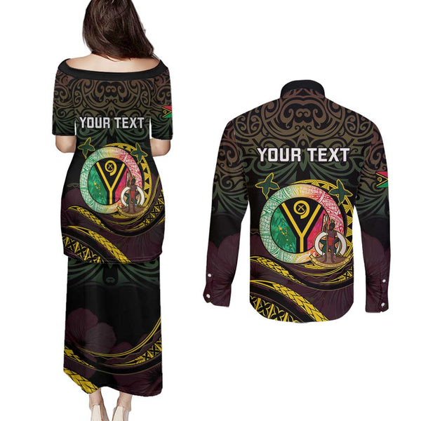 Personalised Vanuatu Couples Matching Puletasi and Long Sleeve Button ...