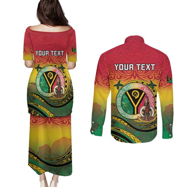 Personalised Vanuatu Couples Matching Puletasi and Long Sleeve Button ...