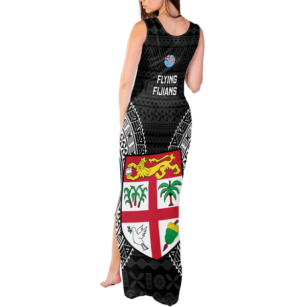 Fiji Rugby Tank Maxi Dress 2023 Fijian Tapa Pattern World Cup Black LT14