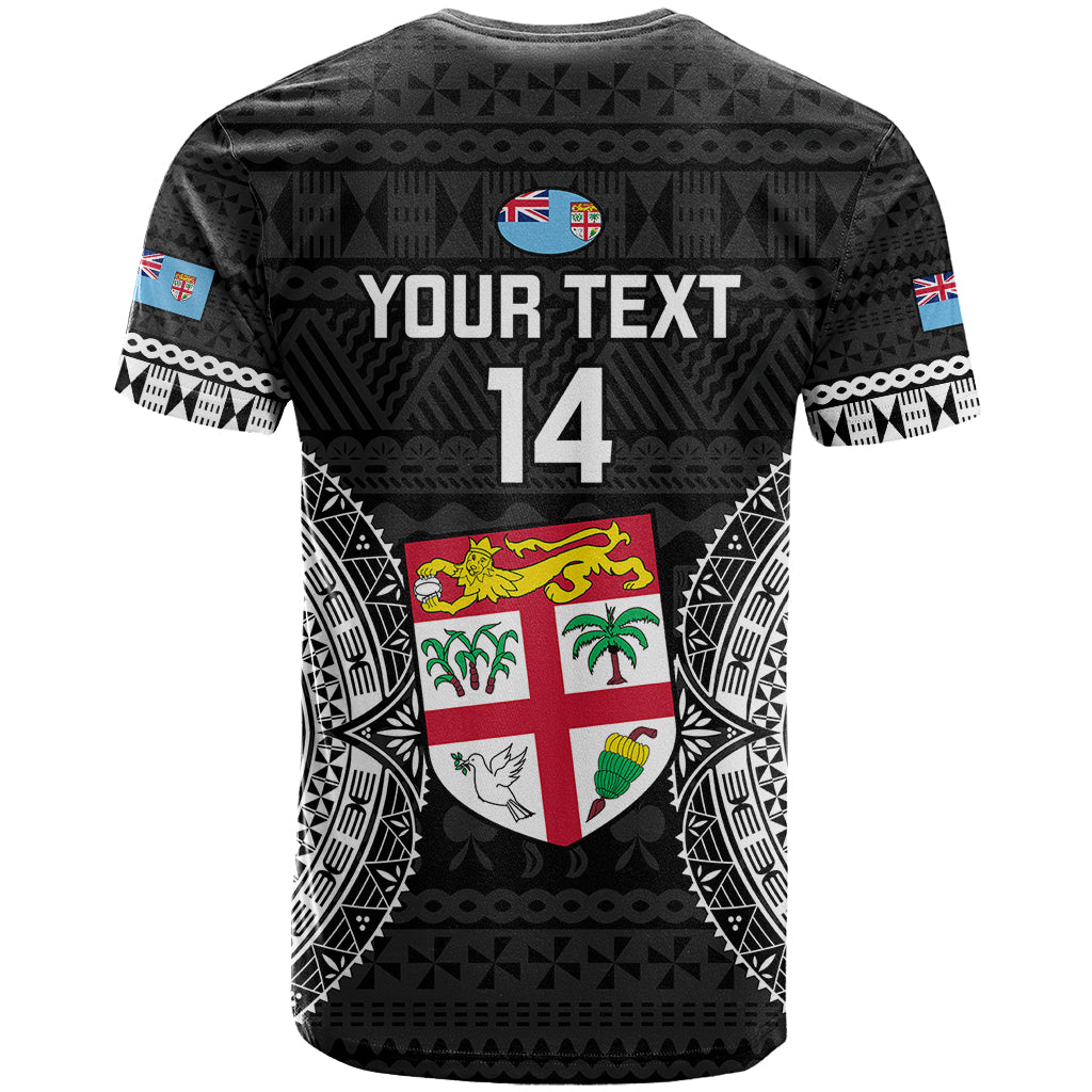 Custom Fiji Rugby T Shirt 2023 Fijian Tapa Pattern World Cup Black LT14