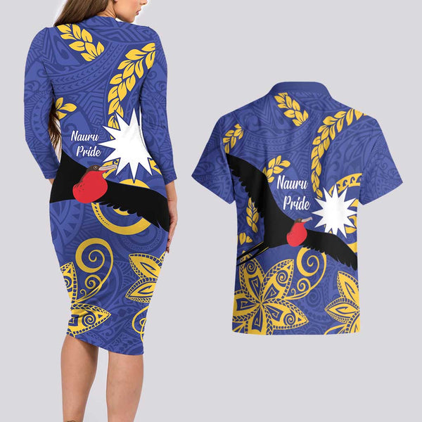 Nauru Angam Day Couples Matching Long Sleeve Bodycon Dress and Hawaiian ...