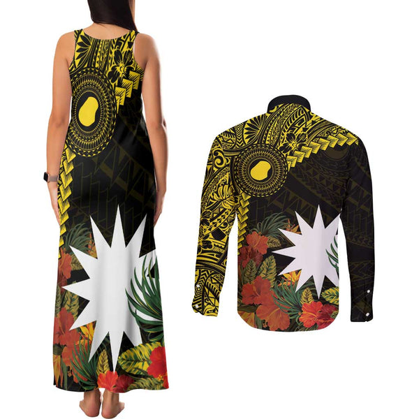 Gold Nauru Couples Matching Tank Maxi Dress and Long Sleeve Button ...