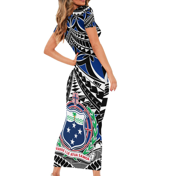 Samoa 685 Short Sleeve Bodycon Dress Samoan Coat Of Arms Simple Style LT14