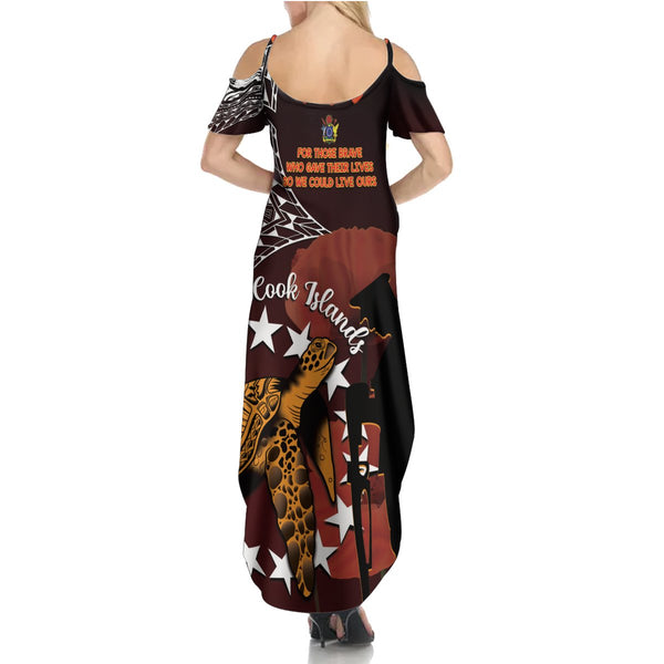 Cook Islands ANZAC Day Summer Maxi Dress Poppies With Sea Turtle LT14