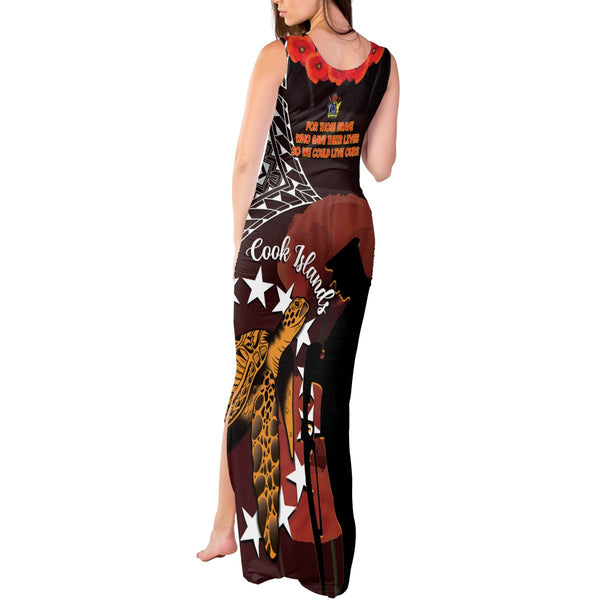 Cook Islands ANZAC Day Tank Maxi Dress Poppies With Sea Turtle LT14