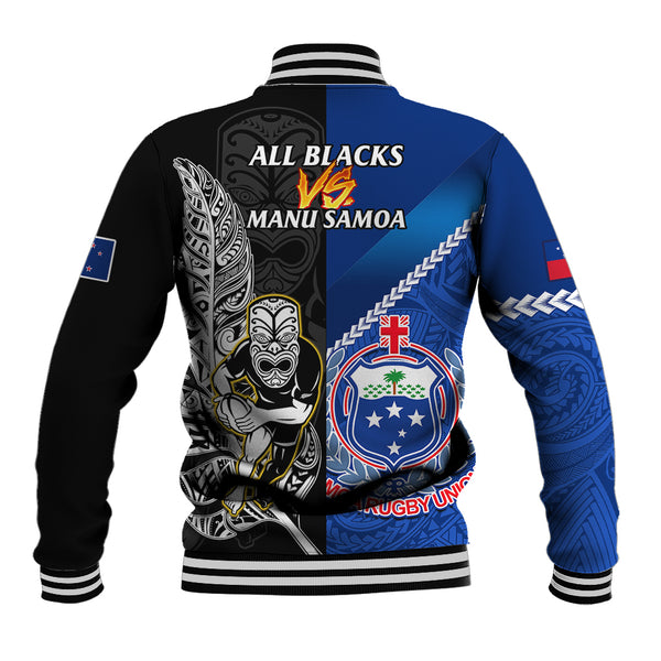 New Zealand And Samoa Rugby Baseball Jacket All Black Tiki Fern Mix ...