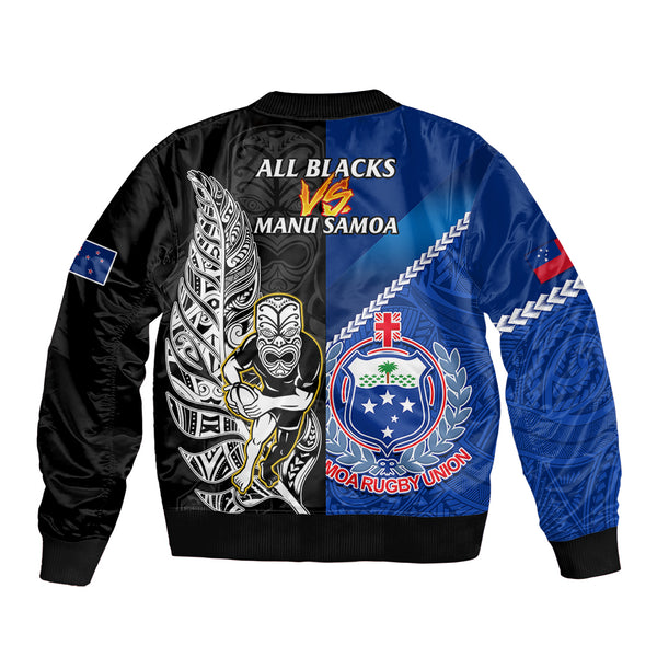 New Zealand And Samoa Rugby Sleeve Zip Bomber Jacket All Black Tiki ...