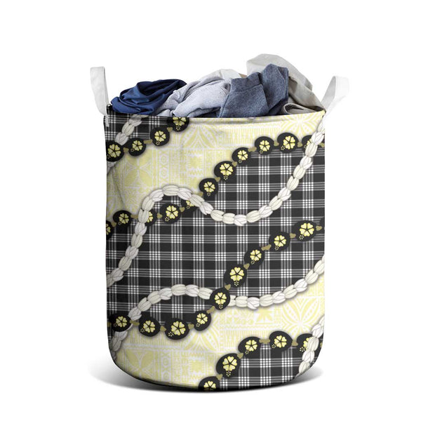 Black Palaka Hawaii Laundry Basket Kukui Nut Pikake Lei Hawaiian Tapa ...